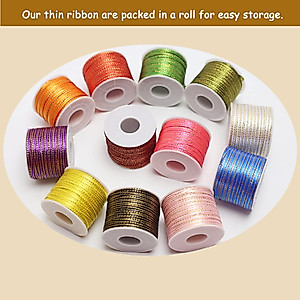 JESEP YONG 1/8" Assorted Satin Ribbon with Gold Edge Solid-1000 Yards-3mm ContinuousThin Ribbon Boutique Gift Wrapping Package Ribbon-DIY Crafts-Balloons-Florists-Showers Deco Ribbon(12 Colors)