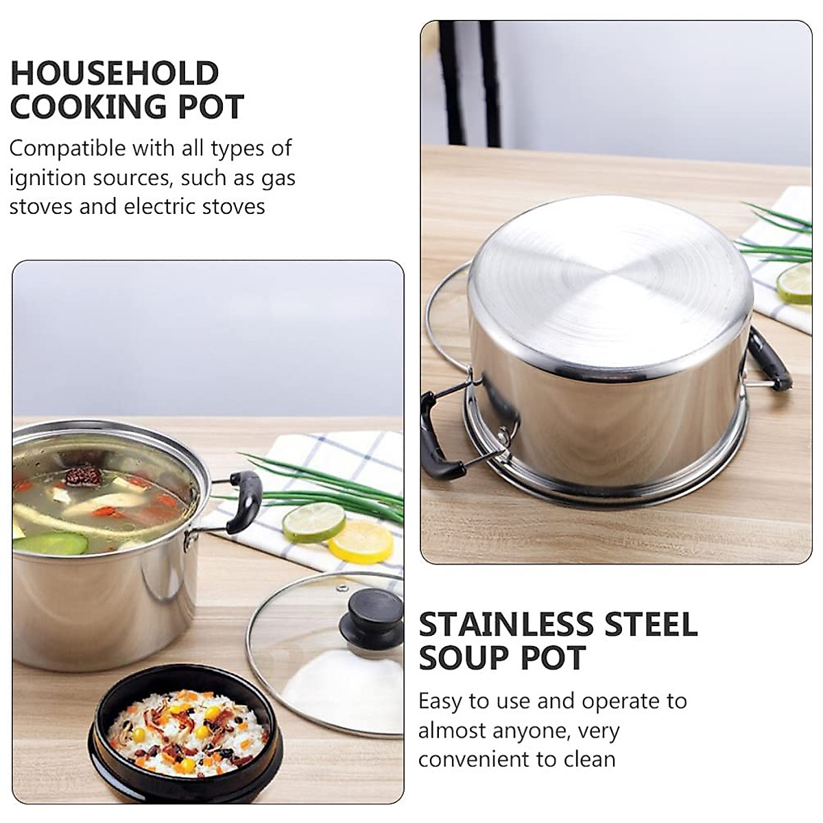 Housoutil Stainless Steel Small Stockpot Kitchen Stock Pots Nonstick Soup Pot with Handle and Lid Milk Warmer Pot Pasta Pot Sauce Pan Cooking Pot Hot Pot for Home Restaurant 18cm