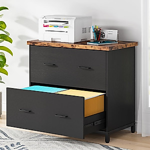 Tribesigns 2-Drawer File Cabinet, Wood Lateral Filing Cabinet, Home Office File Cabinet for A4, Letter Size, Rustic Brown & Black