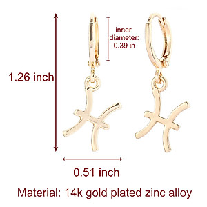 TGOLM Gold Plated Pisces Sign Drop Hoop Earrings for Women Birthday Gift