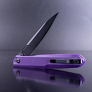 Real Steel Metamorph G5 Button Lock Folding Pocket Knife - 14C28N Steel Blade and G10 Handle - Deep Carry Pocket Clip (Purple G10/Black)