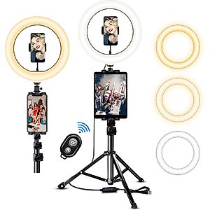 10.2" Ring Light with Stand, SAVEYOUR Dimmable LED Ring Light with Tripod Stand & Phone Holder Lighting for Live Stream/Makeup/Video/Camera/YouTube, Compatible with iPhone Android