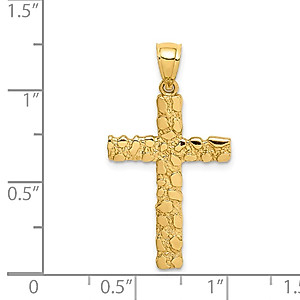 Solid 14k Yellow Gold Nugget Cross Pendant Charm