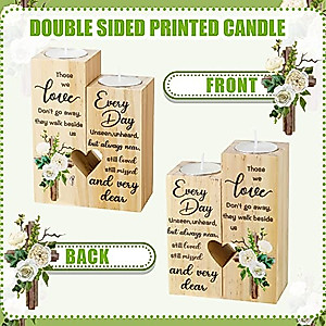 2 Pcs Memorial Gift Sympathy Candles for Loss of Loved Wooden Candle Holder with 10 Pcs Flameless Candles Birthday Mother's Day Remembrance Candlestick for Loss of Loved One (Flower Style)