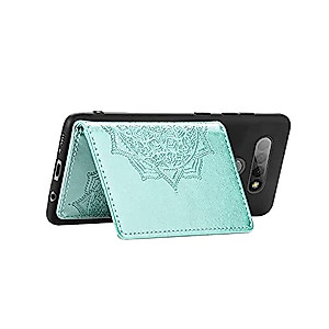 Ostop Wallet Case Compatible with TCL 10 5G UW(Verizon) Cover Vintage Business Purse with Card Slots,Premium PU Leather Embossed Mandala Flip Shell with Magnetic Clasp and Stand,Green