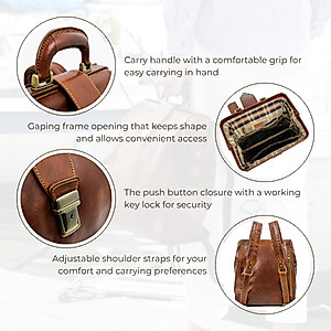 Leather Backpack Travel Bag Carry On Business Canvas Rucksack Brown Book Bag - Time