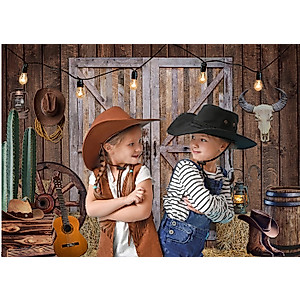 Dudaacvt 8x6FT Western Cowboy Backdrop Western Party Supplies Decorations Wild West Decor Rustic Wooden House Barn Photography Background for Boy Baby Birthday Banner D671