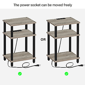 TUTOTAK Set of 2 End Table with Charging Station, Side Table with USB Ports and Outlets, Nightstand, 3-Tier Storage Shelf, Sofa Table for Small Space TB01BG0422