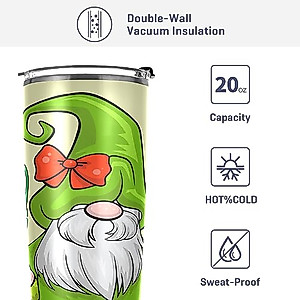 Jihqo Cute Gnome Tumbler with Lid and Straw, Insulated Stainless Steel Tumbler Cup, Double Walled Travel Coffee Mug Thermal Vacuum Cups for Hot & Cold Drinks 12oz