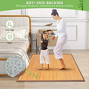 Giantex 5’ x 8’ Bamboo Area Rugs - Floor Mat with Anti-Slip Backing, Durable Roll-up Floor Rug, 60” x 96” Indoor Mat Rug for Dining Room, Living Room, Bedroom, Entryway, Bamboo Carpet (Modern)