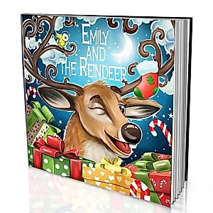 Personalized Story Book by Dinkleboo - Santa’s Reindeer - for Kids Aged 0 to 8 Years Old - A Story About Your Child Wanting A Real Life Reindeer - Satin Paper - Soft Cover (8"x 8")