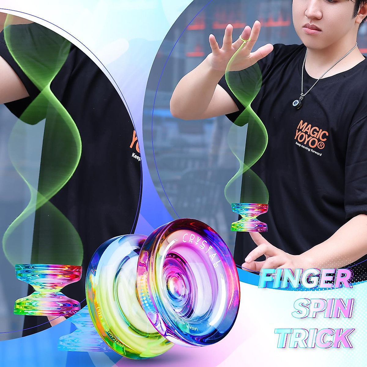 MAGICYOYO K2 Responsive Yoyo for Kids 8-12, Professional Yo yo for Beginners, Plastic Dual Function Yo-Yo with 12 Yoyo Strings, Yo-yos Case Bag + Yoyos Accessory Kit (Blue Pink Yellow Gradient)