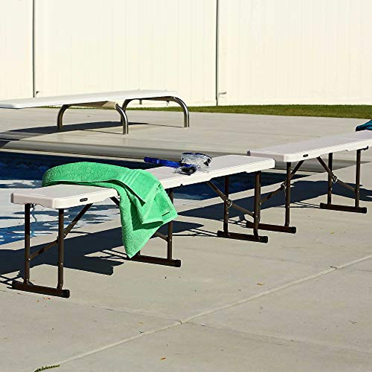 Lifetime 80843, 2 Pack, Light Commercial 6-Foot Fold-in-Half Bench, Almond