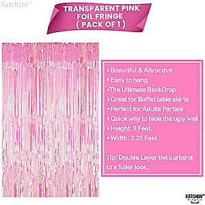 KatchOn, XtraLarge Pink Iridescent Fringe Curtain - 3.2x8 Feet | Iridescent Backdrop for Iridescent Party Decorations | Pink Birthday Decorations | Pink Fringe Backdrop for Pink Party Decorations