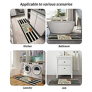 Thanksgiving Bath Mat for Tub,Non Slip Bathroom Floor Runner Rug Quick Dry & Absorbent Diatomaceous Earth Shower Sink Bedroom Kitchen Washable Doormat,Boho Polka Dot Pumpkin Black Stripes 20"x47"