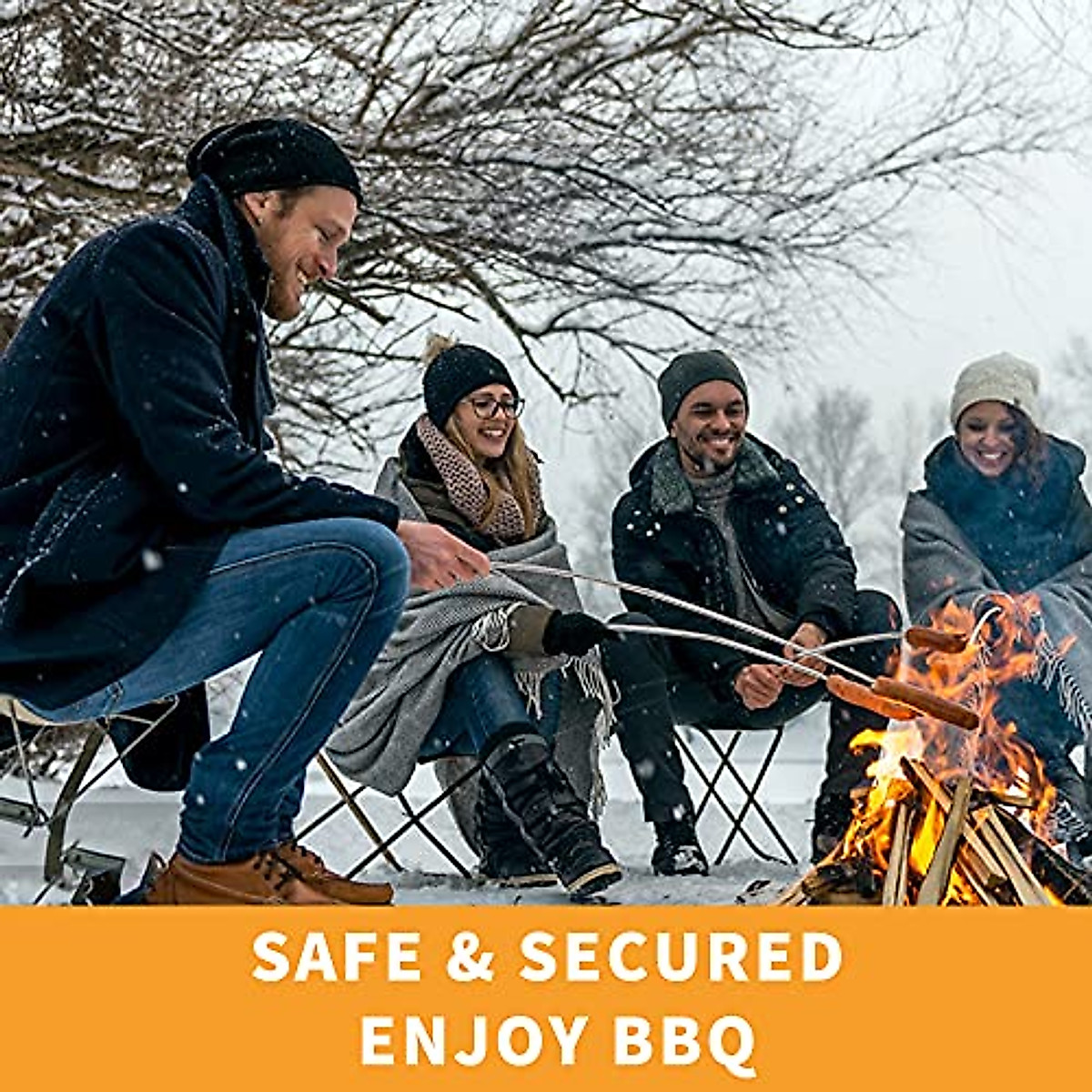 QUTHZZHY Roasting Sticks, Stainless Steel Smore Skewers with Wooden Handle, 32 Inch Extendable BBQ Forks Telescoping Smores Sticks for Fire Pit, Campfire