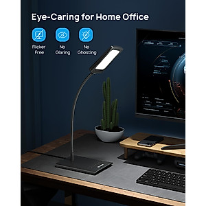 TROND Desk Lamp, Dimmable Eye-Caring Task Lamp, 3 Color Modes 7 Brightness Levels Table Lamp, Flexible Gooseneck Lamp, Desk Light for Home Office Bedroom Kitchen Nightstand Reading, 6000K, 10W, Black