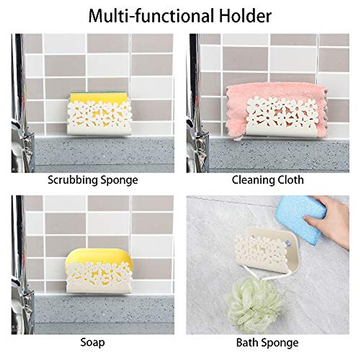 Never Rust Plastic Sponge Holder, Tomorotec Sink Caddy Sink Suction Cups Easy Access Holder Shower and Kitchen Organizer Quick Drain Easy Attach (Beige)