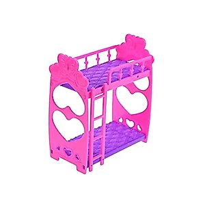 1pc Doll House Furniture Double Bed Frame Plastic Bunk Bed Bedroom Furniture Bed Set for Kelly Dolls Dollhouse Pink and Purple 3.5 Inches, Dolls House Furniture, Bedroom Furniture,