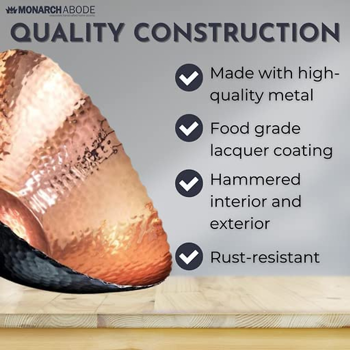 Monarch Abode 31604 Hand Hammered Metal Decorative Bowl, Modern Centerpiece Fruit Bowl for Kitchen Counter, 7.5 inch, Black and Copper Finish