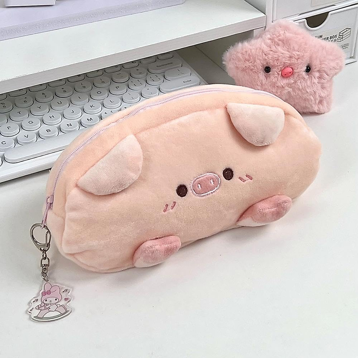 XZR Cute Pen Bag Case Box Stocking Stuffers Cute Creative Plush Animal Cartoon Large Capacity Pig Zipper Organizer Storage Bag Box Nice Gift