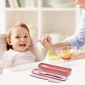 Reusable Travel Utensils Set with Case, 2 Sets Wheat Straw Portable Plastic Fork Spoons Knife Camping Cutlery, Eco-Friendly BPA Free Lunch Tableware for Kids Adults Travel Picnic Utensils