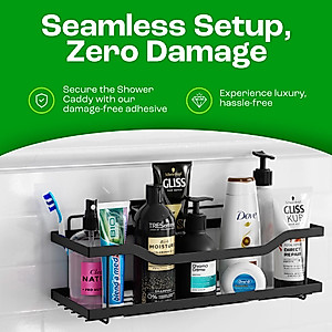 Helpful Home Shower Caddy, Adhesive Shower Shelf 2-Pack - Swift Draining, Rustproof Stainless Steel Shower Storage Rack with 4 Hooks, Adhesive, Easy Installation, Large Load-bearing