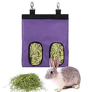 GeerDuo Rabbit Hay Feeder Bag, Guinea Pig Hay Feeder Storage, Hanging Feeding Hay for Small Animals Larege Size 600D Oxford Cloth Fabric(M,Purple1)