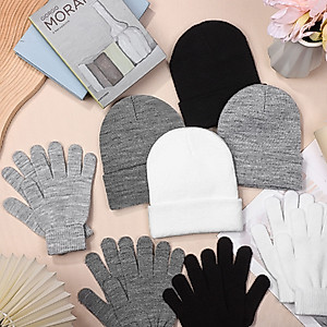 Cooraby 8 Pack Winter Knitted Cuff Beanies Magic Gloves Set Acrylic Warm Skull Cap Cuff Hat Classic Gloves for Men or Women