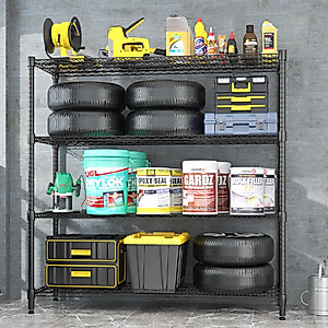 Homdox 60”W Storage Shelves, 4 Tier Heavy Duty Wire Shelving Unit with Wheels, 2400LBS Commercial Adjustable Metal Shelves for Storage, Garage Rack Pantry Shelves Kitchen Shelving, 24"x60"x72", Black