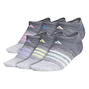 adidas Women's Superlite No Show Socks (6-Pair), Grey/Halo Mint Green/Pulse Yellow, Medium