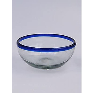 MexHandcraft Cobalt Blue Rim Three Sizes Snack Bowls (set of 3), Recycled Glass, Lead-free, Toxin-Free