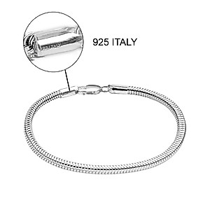 LeCalla Solid 925 Sterling Silver Italian 3 MM Snake-Chain Bracelet for Teen and Women 6.5 Inches