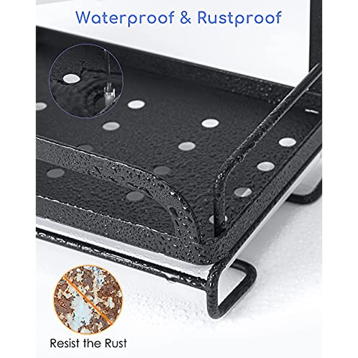 ODesign Kitchen Sink Organizer Sponge Brush Holder with Drain Pan Tray Sink Caddy Countertop Stainless Steel Rustproof - Black