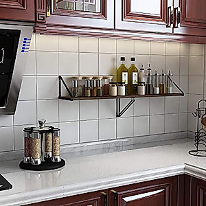 BAMEOS Floating Shelves Rustic Wood Wall Shelf Wall Mounted Shelves for Living Room, Office, and Bedroom, with Metal Bracket