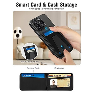 TopMade 2-in-1 MagSafe Wallet Stand, for iPhone Wallet with ID Window, Strongest Magnetic Wallet for iPhone 15/14/13/12 Series, Not for 13/12 Mini, 10 Card Holder, RFID Blocking, Vegan Leather, Black