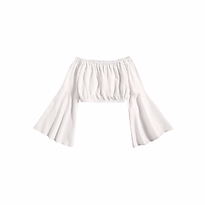 Floerns Girls Off The Shoulder Flounce Long Sleeve Ruched Blouse Crop Tops White 8 Years