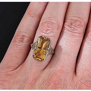 Aimys Vintage Women 925 Sliver Ring Citrine Natural Party Wedding Engagement Jewelry Cocktail Party Bridal Engagement Hollow engraving Band (8)