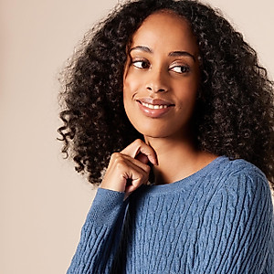 Amazon Essentials Women's Lightweight Long-Sleeve Cable Crewneck Sweater (Available in Plus Size), Blue Heather, X-Large