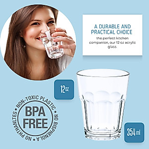 12 Oz Drinking Glasses Tritan Acrylic Cups Set By Decor Works - Glassware Plastic Tumblers - Water Glasses Acrylic Glasses - BPA Free & Durable - Dishwasher Safe Drinking Glasses Set Of 6