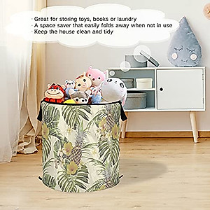 ALAZA 50 L Folding Pop-Up Clothes Hampers, Tropical Flowers Pineapple Palm Leaf Monstera Laundry Basket for Room, College Dorm or Travel
