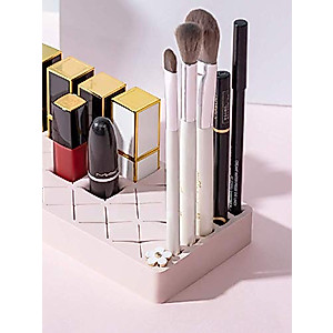 Emoly Silicone Lipstick Holder, Premium Cosmetic Organizer for Brush Lip Eye Makeup Pencil Bottles, 24 Square Makeup Display Case (Pink)