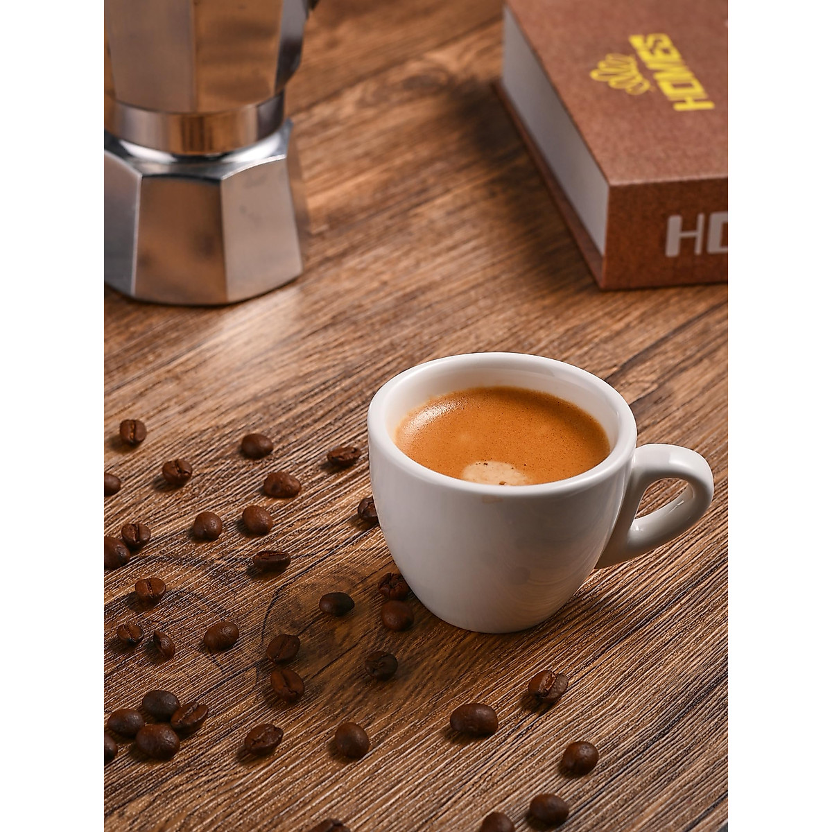 Stylusella 2.5 oz / 75 ml Pure White Ceramic Espresso Cups, Set of 2, Demitasse Espresso Mugs, SSE-114-16