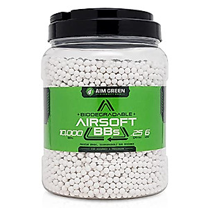 Aim Green Biodegradable Airsoft BBS, Premium-Grade 6mm Airsoft BBS, 0.25 Grams, 10,000 Count