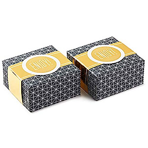 Hallmark 4" Small Gift Boxes with Wrap Band (2-Pack: Gray Geometric, Gold "Enjoy!") for Weddings, Graduations, Engagements, Birthdays, Housewarmings