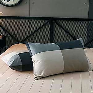 mixinni Luxury 3 Pieces Duvet Cover Sets King Size Geometric Checkered Bedding Cover for Men Women Soft Cotton Grey Beige Plaid Bedding Set with Zipper Ties