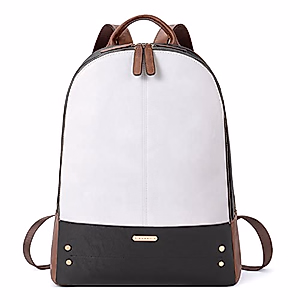 CLUCI Laptop Backpack for Women Leather 15.6 inch Computer Backpack Travel Vintage Large Bag White Black with Brown