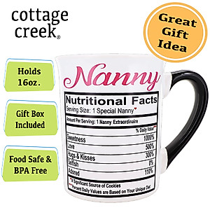 Cottage Creek Nanny Mug, 16oz. Ceramic Nanny Coffee Mug, Nanny Grandma Gifts
