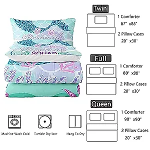 KTAbedding Mermaid Tail Comforter Sets Twin size Bedding Sets for Girls Teens Kids Teal,Easy Care,Cozy Lightweight,1 Comforter&2 Pillowcases Bed-in-a-Bag 3 pieces