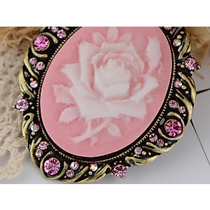 Alilang Vintage Inspired Antique Reproduct Rose Pink Crystal Flower Cameo Pin Brooch, Rose Pink